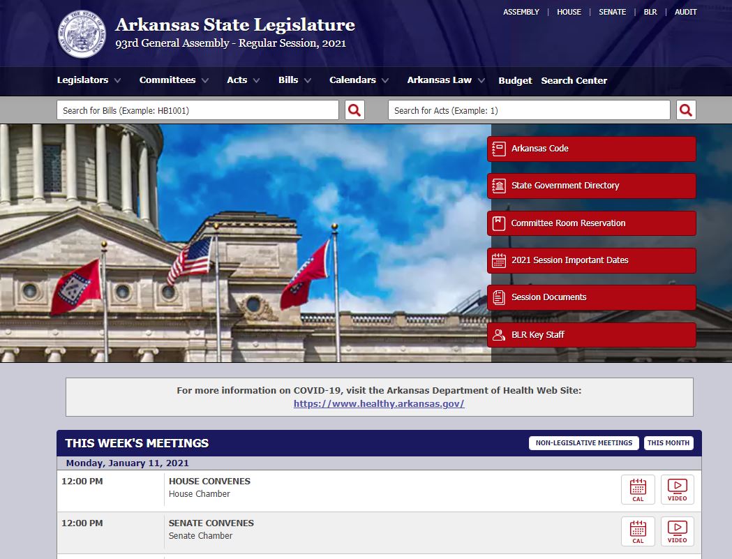 Arkleg website screenshot - Arkansas Medical Society
